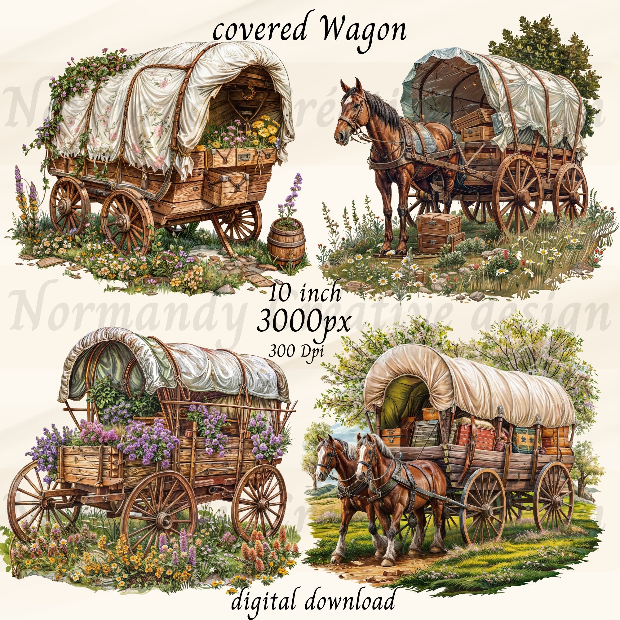 Covered Wagon Clipart, Conestoga Wagon Png and Jpg, 8 Vintage Covered ...