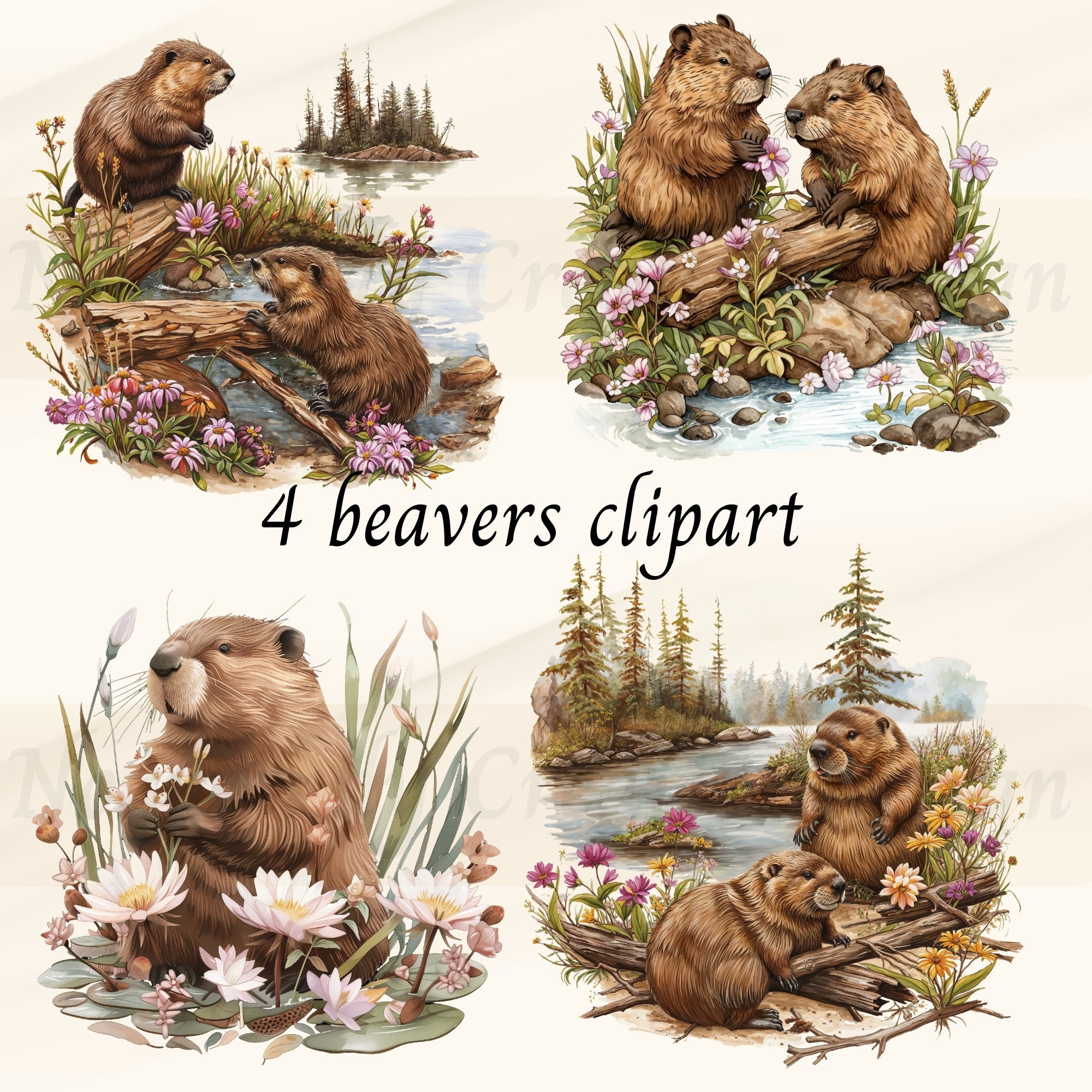 Beaver Clipart Bundle, 4 Cute Animal Clipart Realistic, Adorable Set of ...