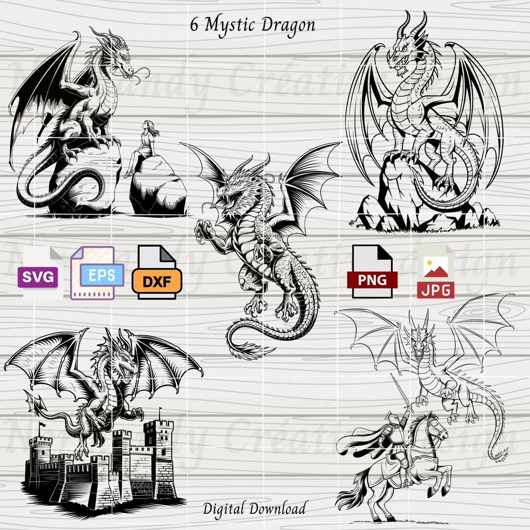 Dragon Svg Bundle, 6 Maleficent Dragon Svg Eps Dxf Png and Jpeg, Dragon ...