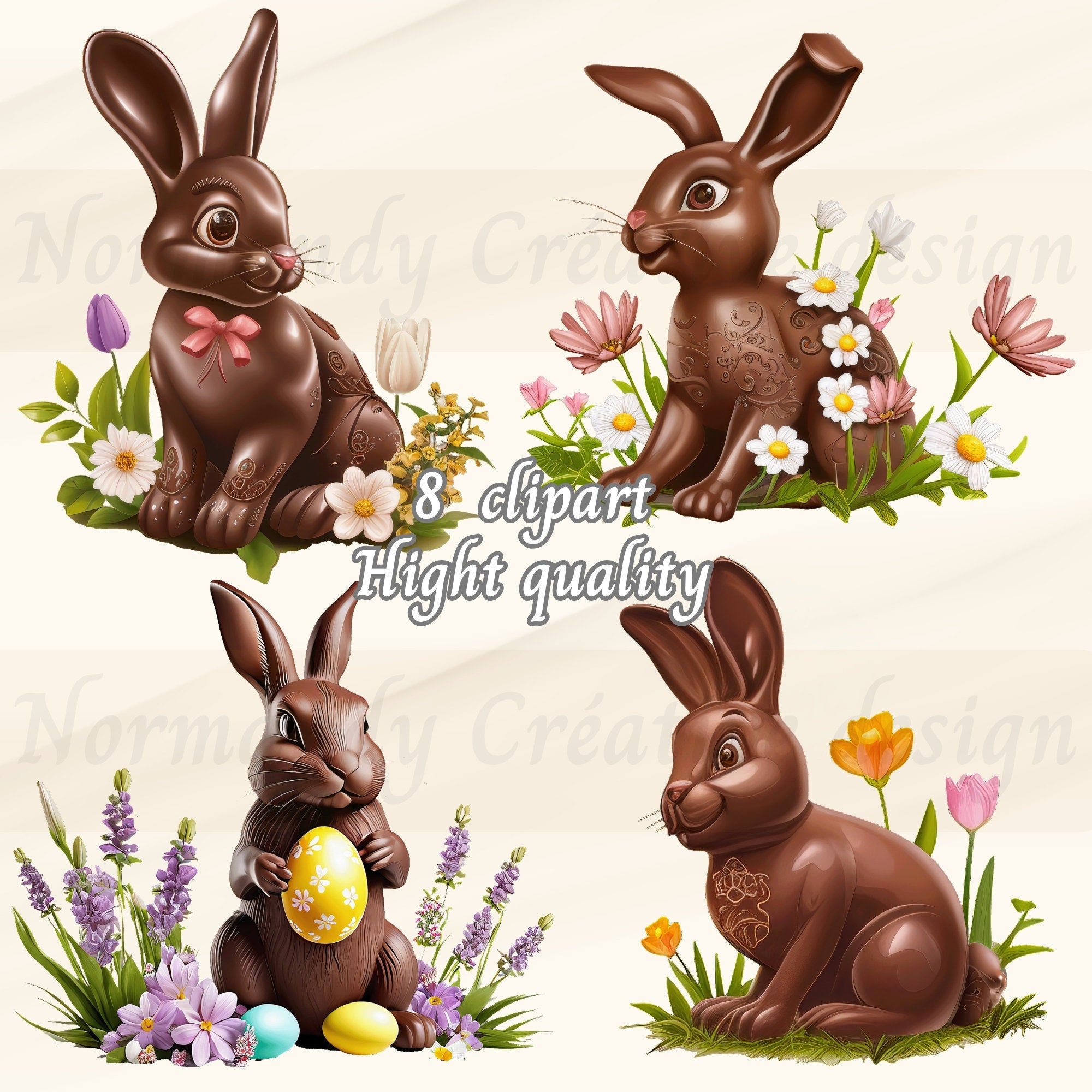 Chocolate Bunny Clipart, Chocolate Rabbit Printables, 8 Chocolate Bunny ...