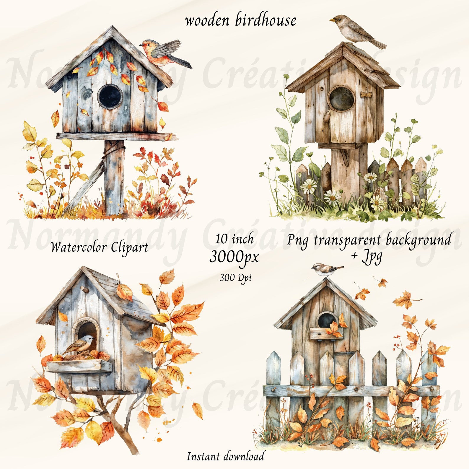 Birdhouse Clipart, 8 Birdhouse Png and Jpeg, Wooden Rustic Bird House ...