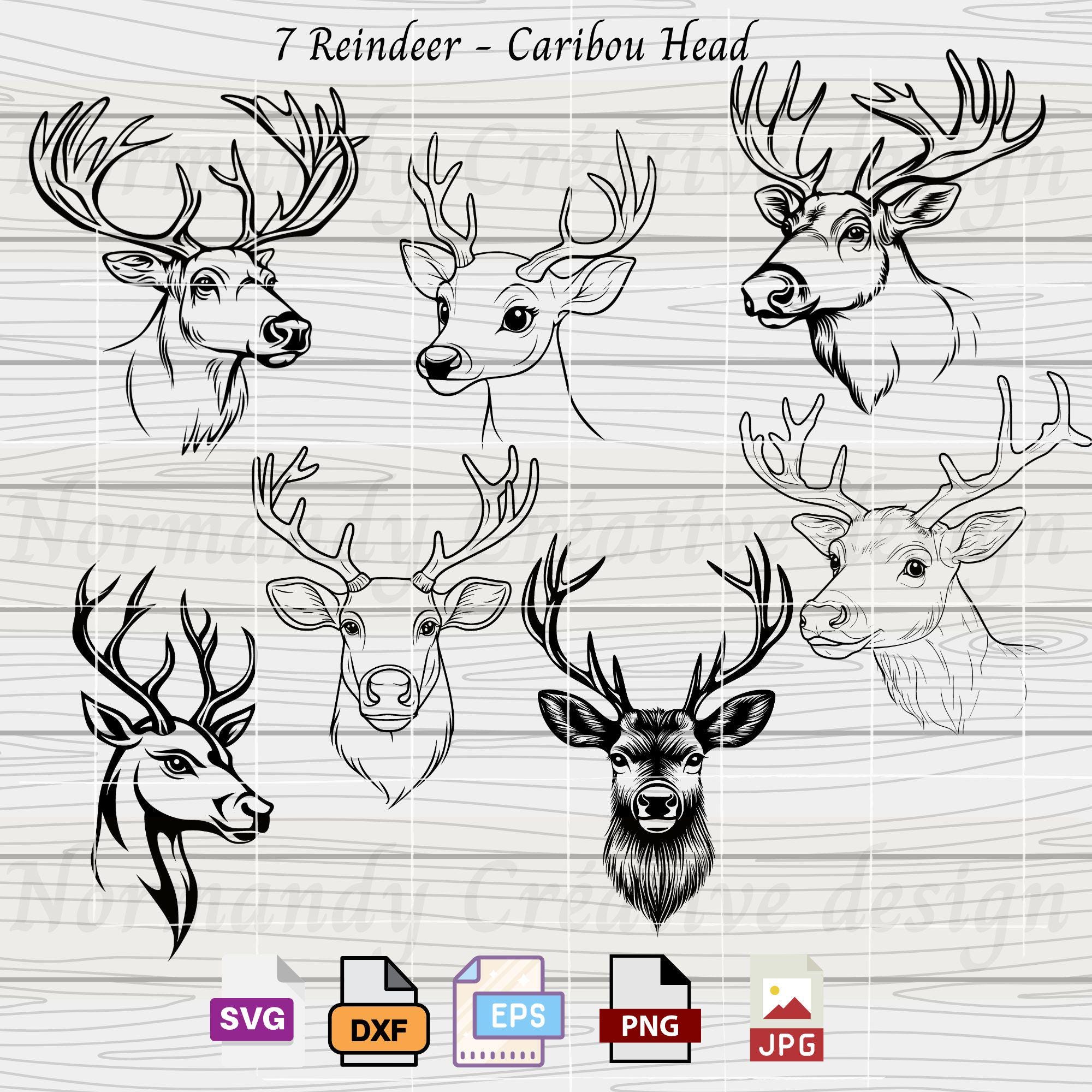 Reindeer Head Svg, 7 Caribou Head Svg Eps Dxf Png and Jpeg, Christmas Decor Svg, Christmas SVG ...