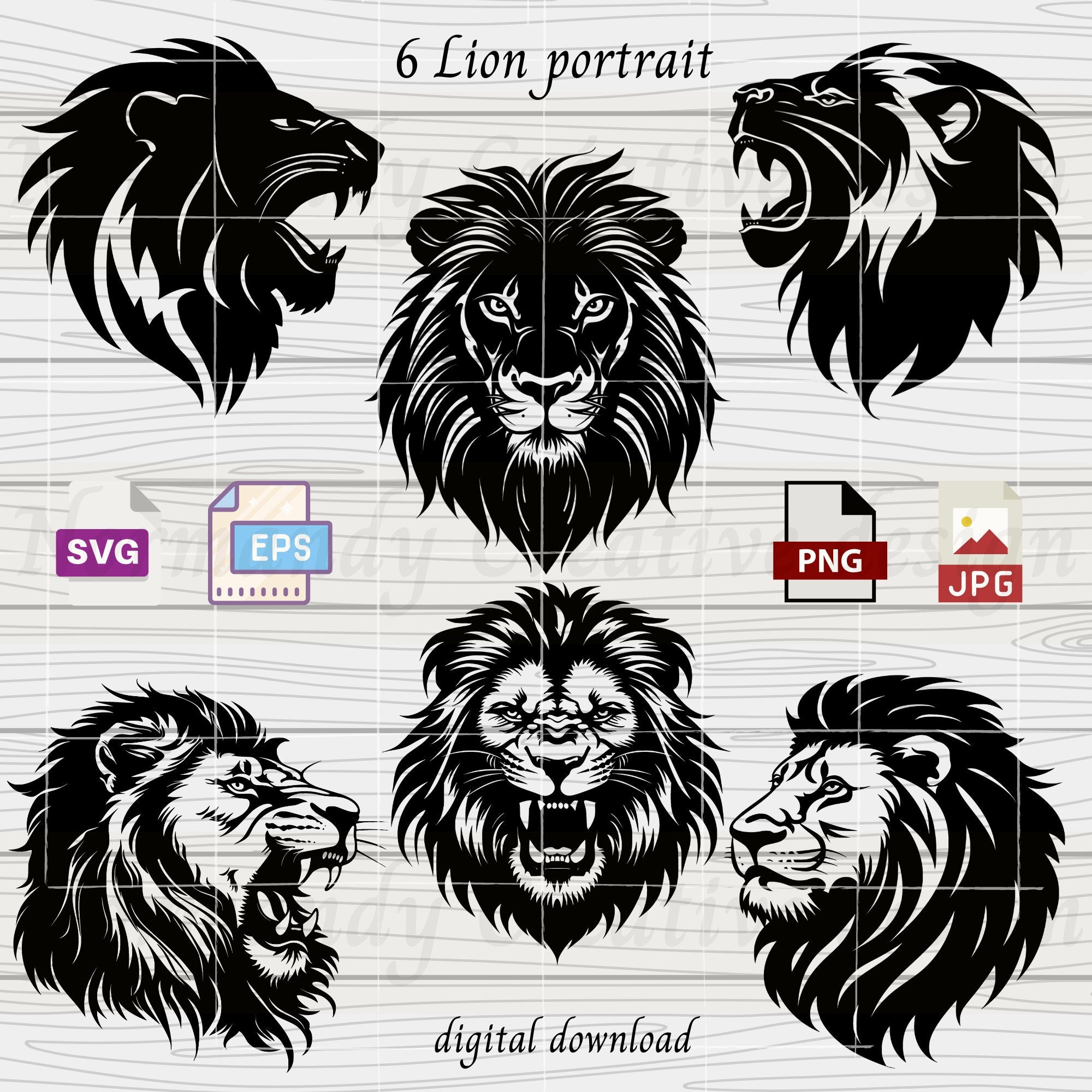 Lions Svg, Lion Face Svg, 6 Lion Head Svg Eps Png and Jpg, Lion Face ...