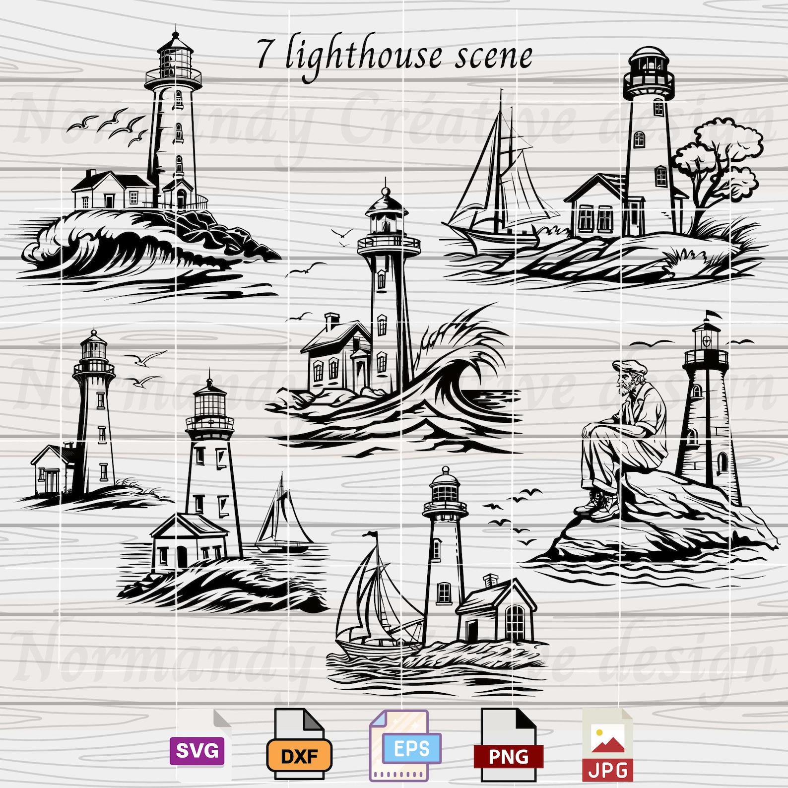 Lighthouse SVG, Set of 7 Seaside Lighthouses Svg Eps Dxf Png and Jpeg ...