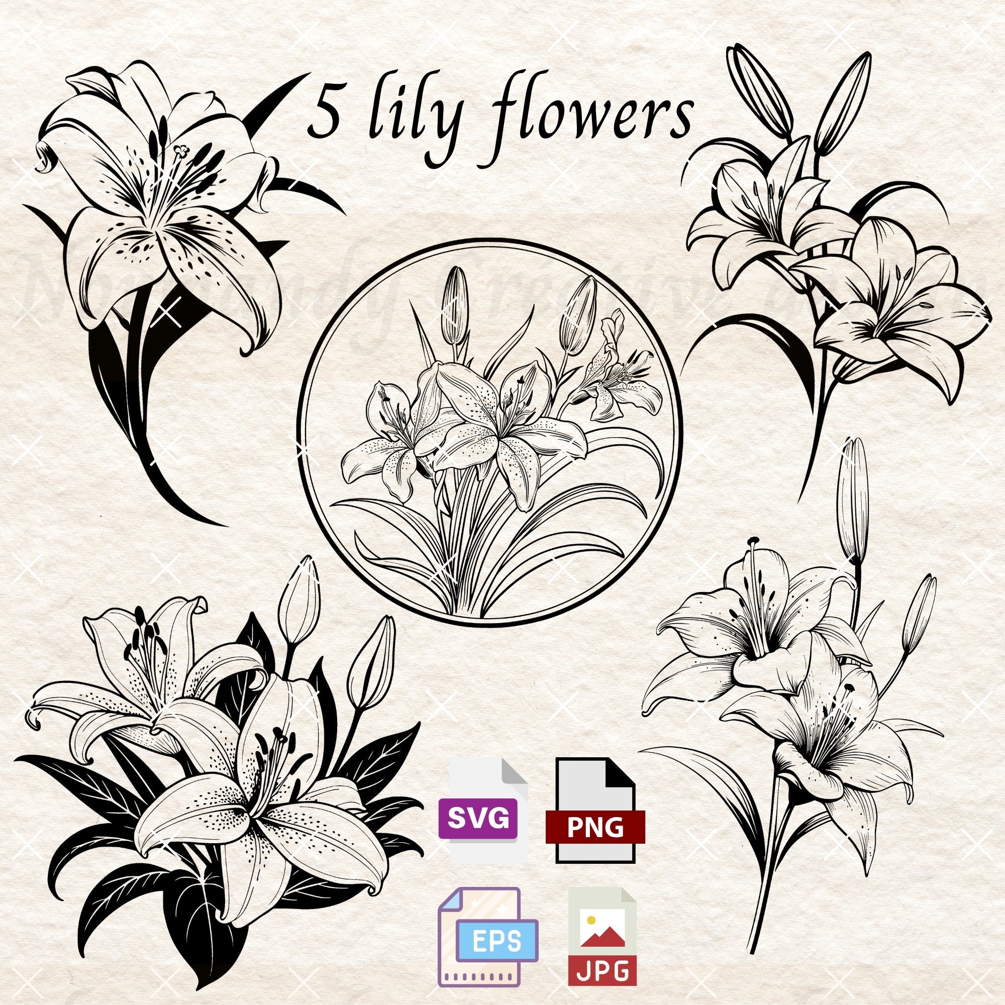 Lily Flowers Svg, Lilies Svg, Flower Bouquet Svg Eps Png and Jpg ...