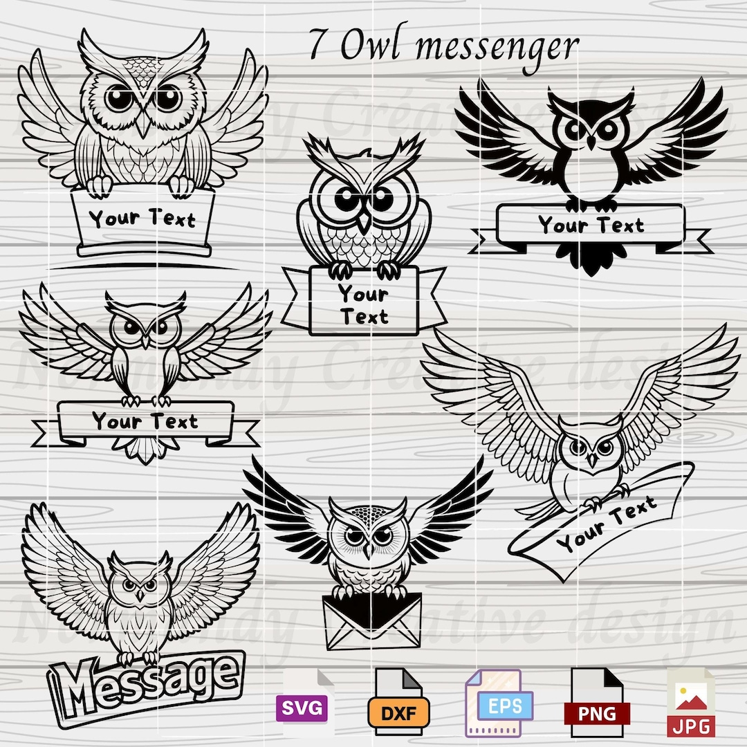 Owl Svg, 7 Cute Owl Messenger Svg Eps Dxf Png and Jpeg, Owl for Laser ...