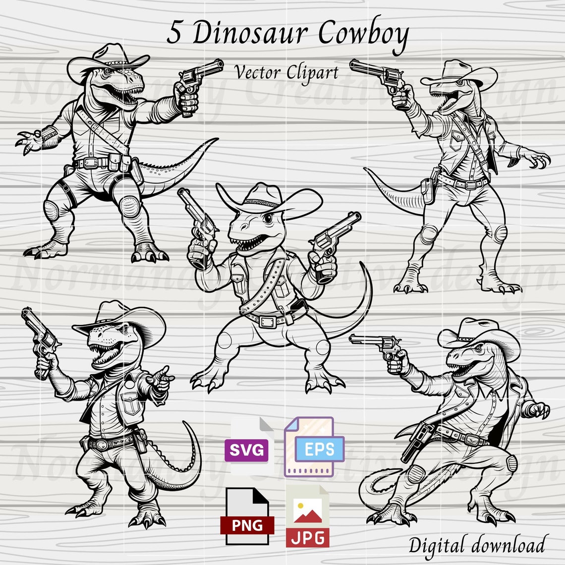 Dinosaur Cowboy, 5 Funny Western Dinosaur Svg Eps Png and Jpeg ...
