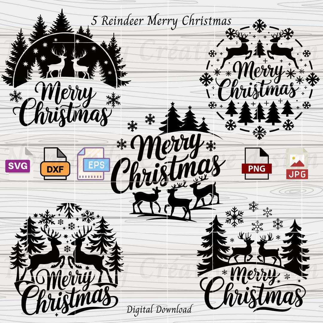 Christmas SVG Clipart Bundle, Christmas Clipart, 5 Santa Reindeer Svg ...