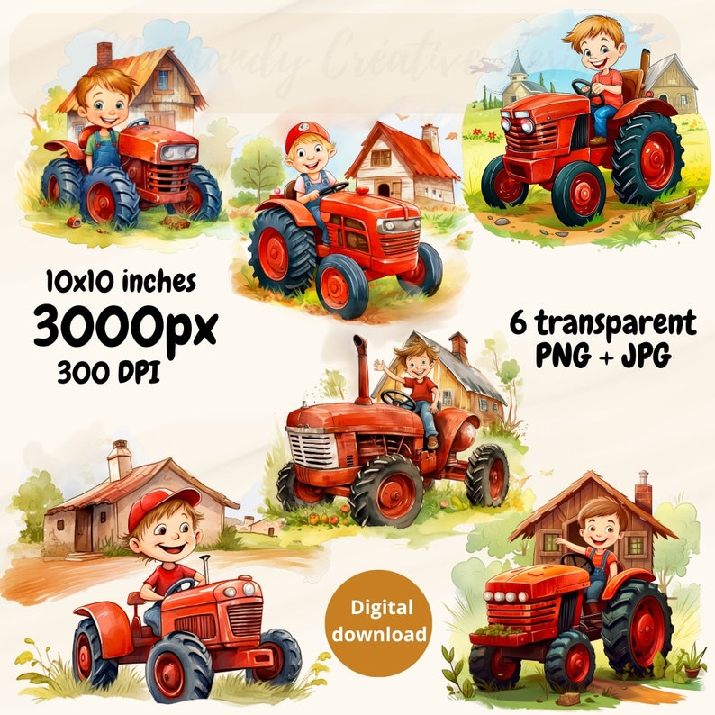Clipart of a Boy on a Tractor, Tractor Png, Ideal for Children's ...