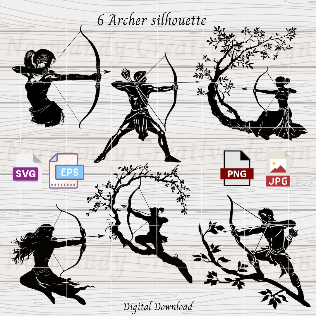 Archer Svg, 6 Archer Silhouette Svg Eps Png and Jpeg, Huntress SVG ...