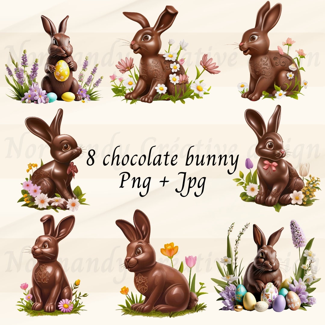 Chocolate Bunny Clipart, Chocolate Rabbit Printables, 8 Chocolate Bunny ...