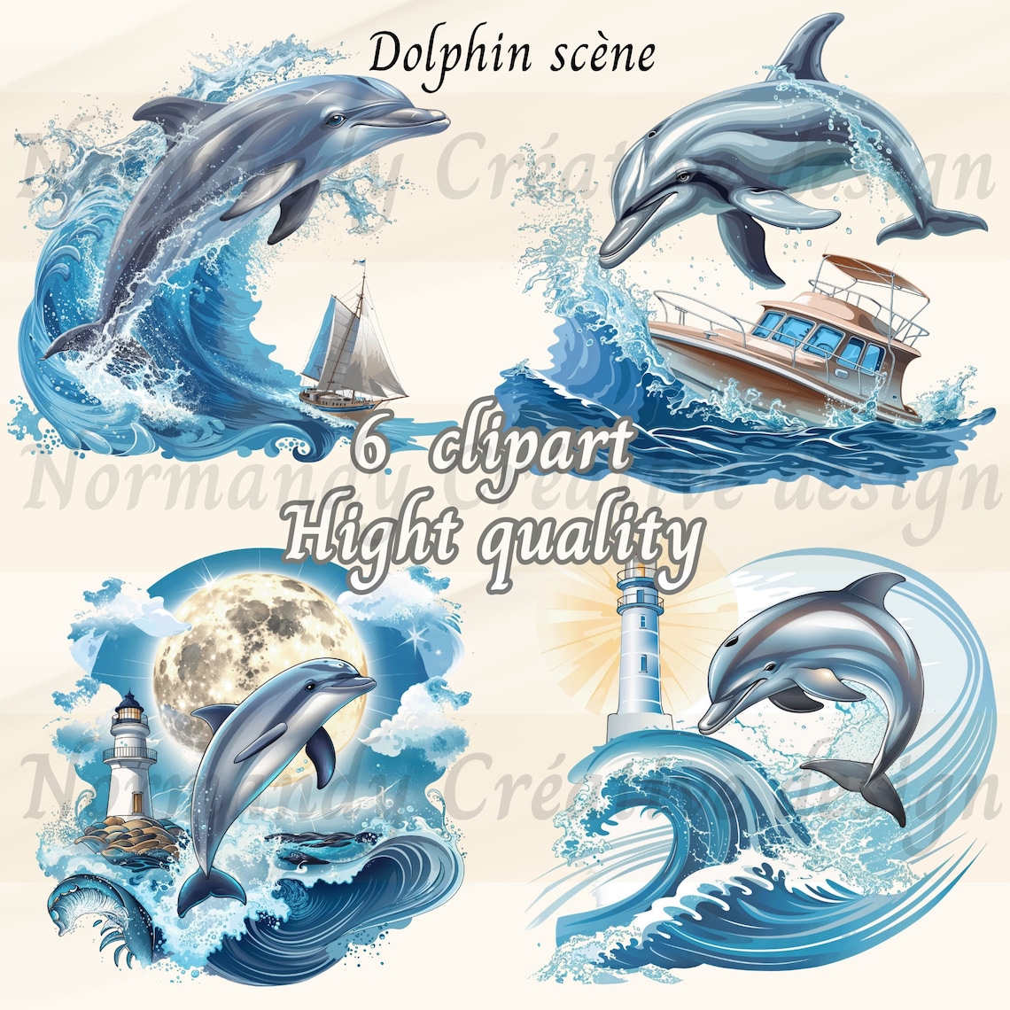 Dolphin Png, 6 Dolphin Clipart, Dolphin Scene With Lighthouse Boat and ...