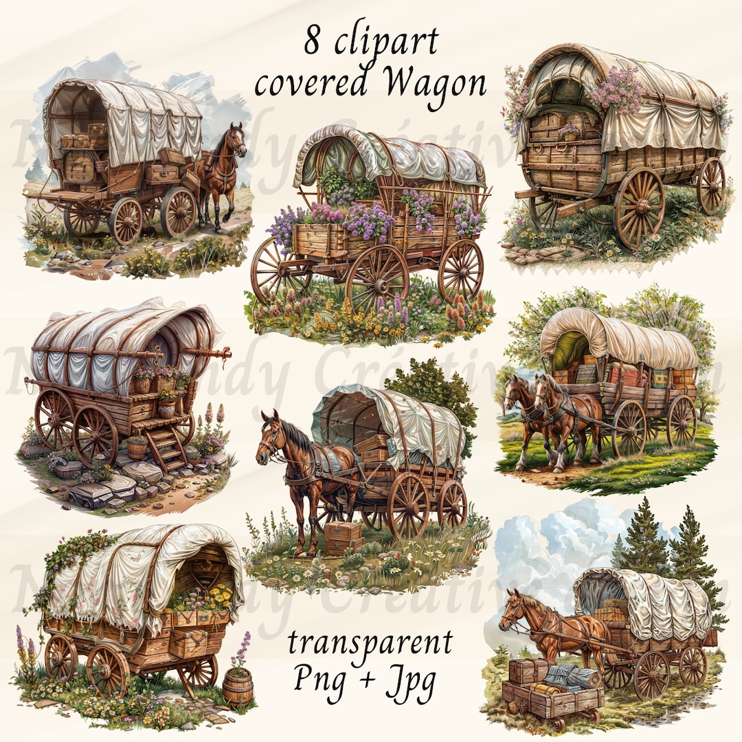 Covered Wagon Clipart, Conestoga Wagon Png and Jpg, 8 Vintage Covered ...