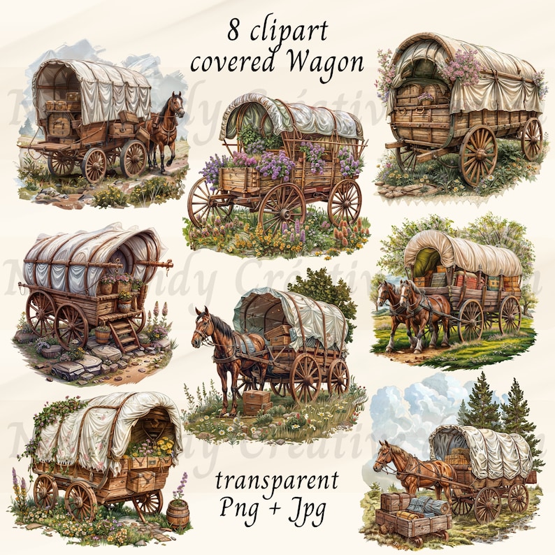 Covered Wagon Clipart, Conestoga Wagon Png and Jpg, 8 Vintage Covered ...