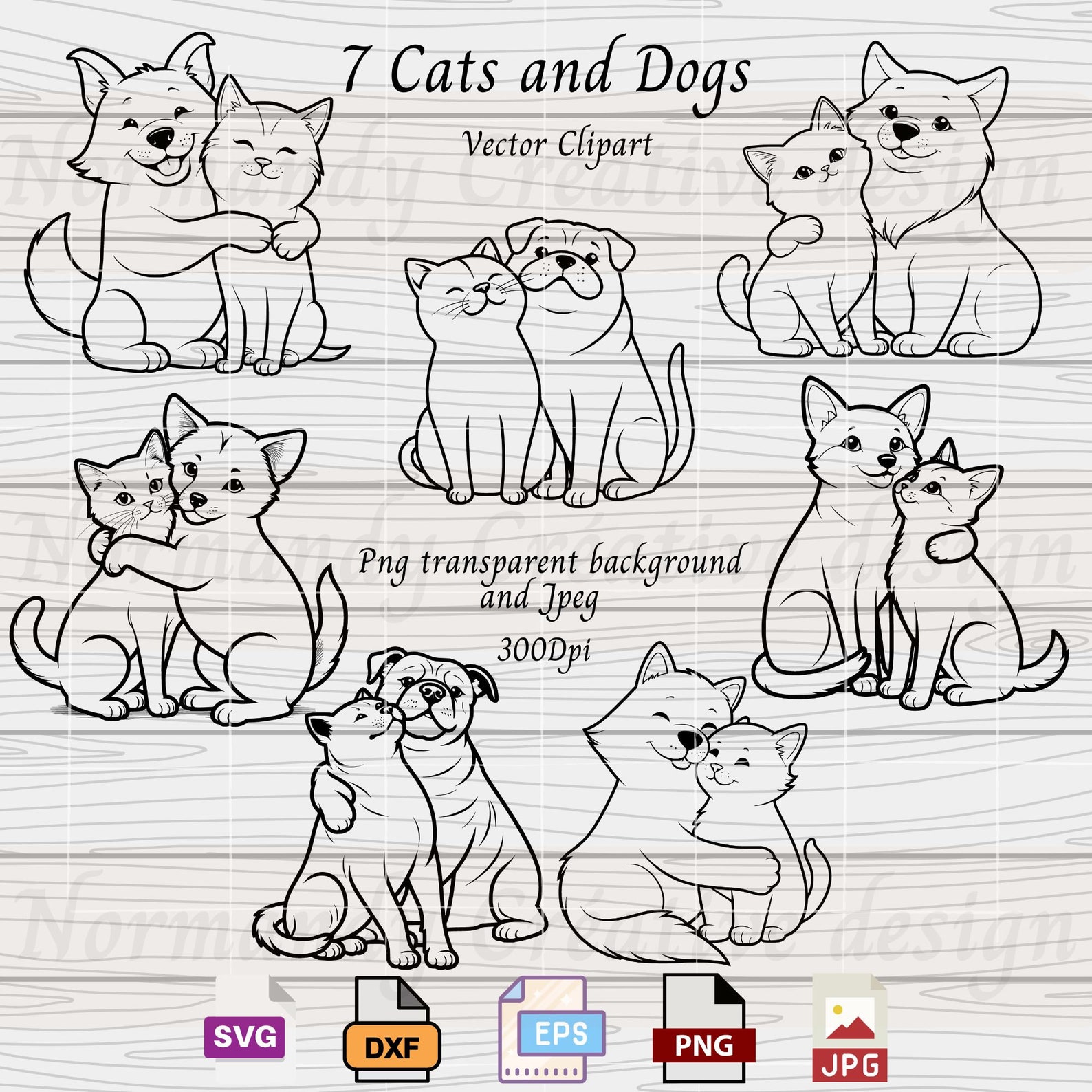 Dog and Cat Best Friends Clipart, 7 Cat and Dog Svg Eps Dxf Png and Jpg ...