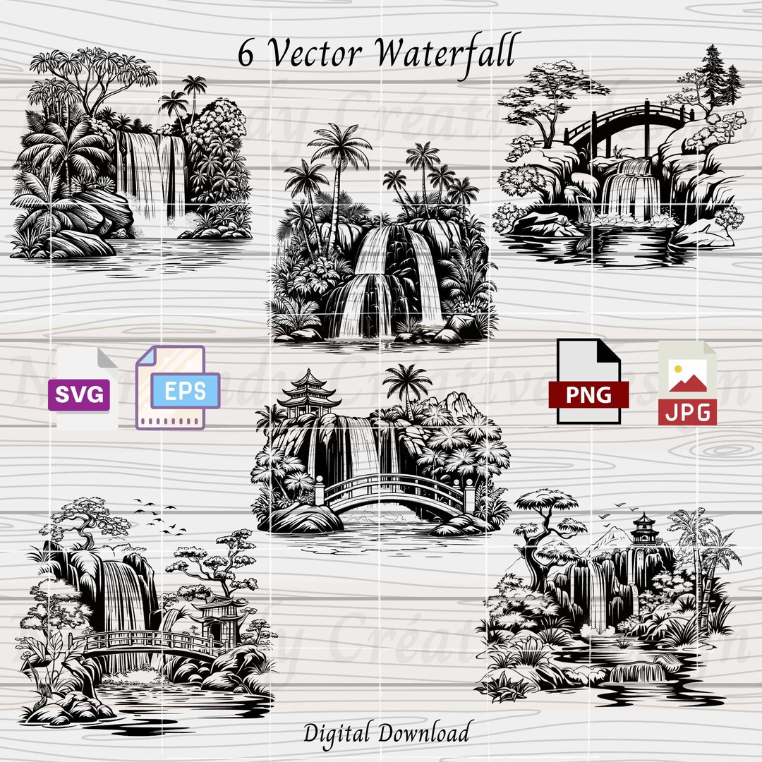 Waterfall Svg, 6 Mountains and Waterfall Svg Eps Png and Jpeg ...
