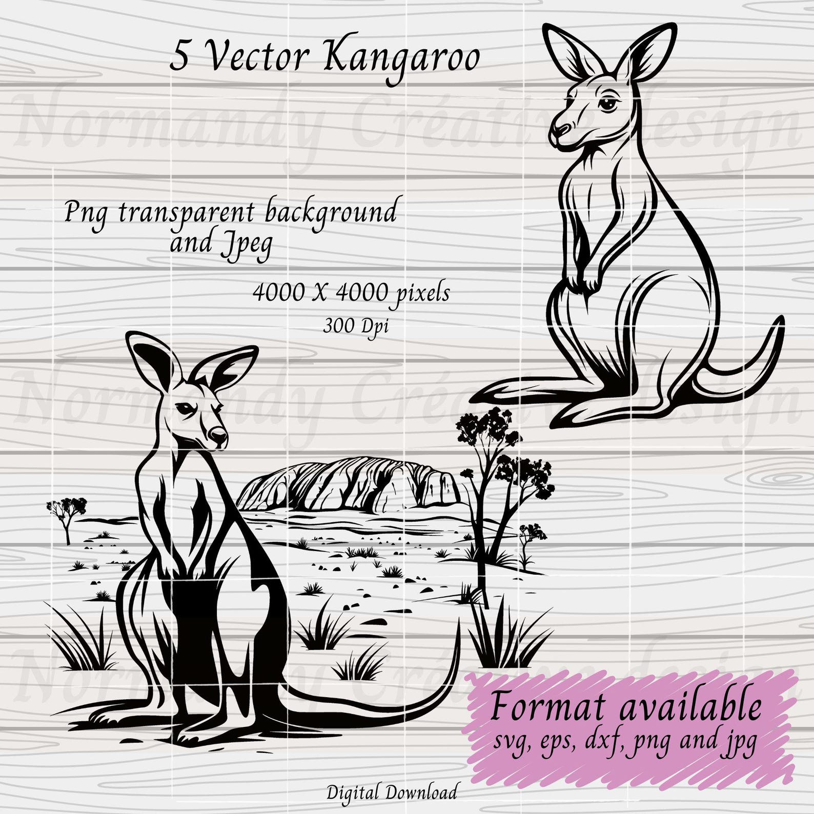 Kangaroo SVG, 5 Kangaroos Svg Eps Dxf Png and Jpeg, Svg Kangaroo Bundle ...