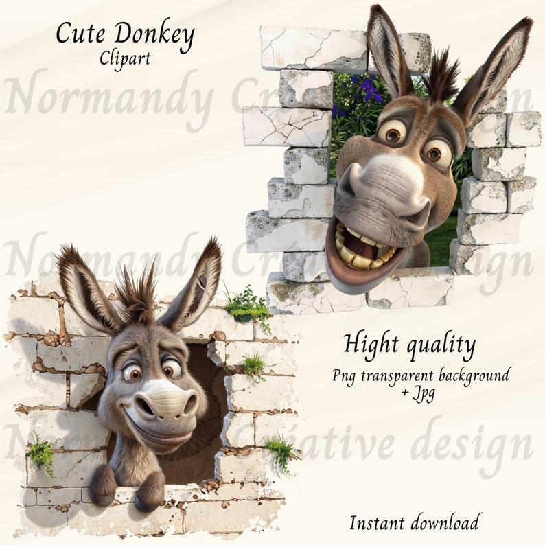 Cute Donkey Clipart, 6 Donkeys Clipart Bundle Png and Jpeg, Funny ...