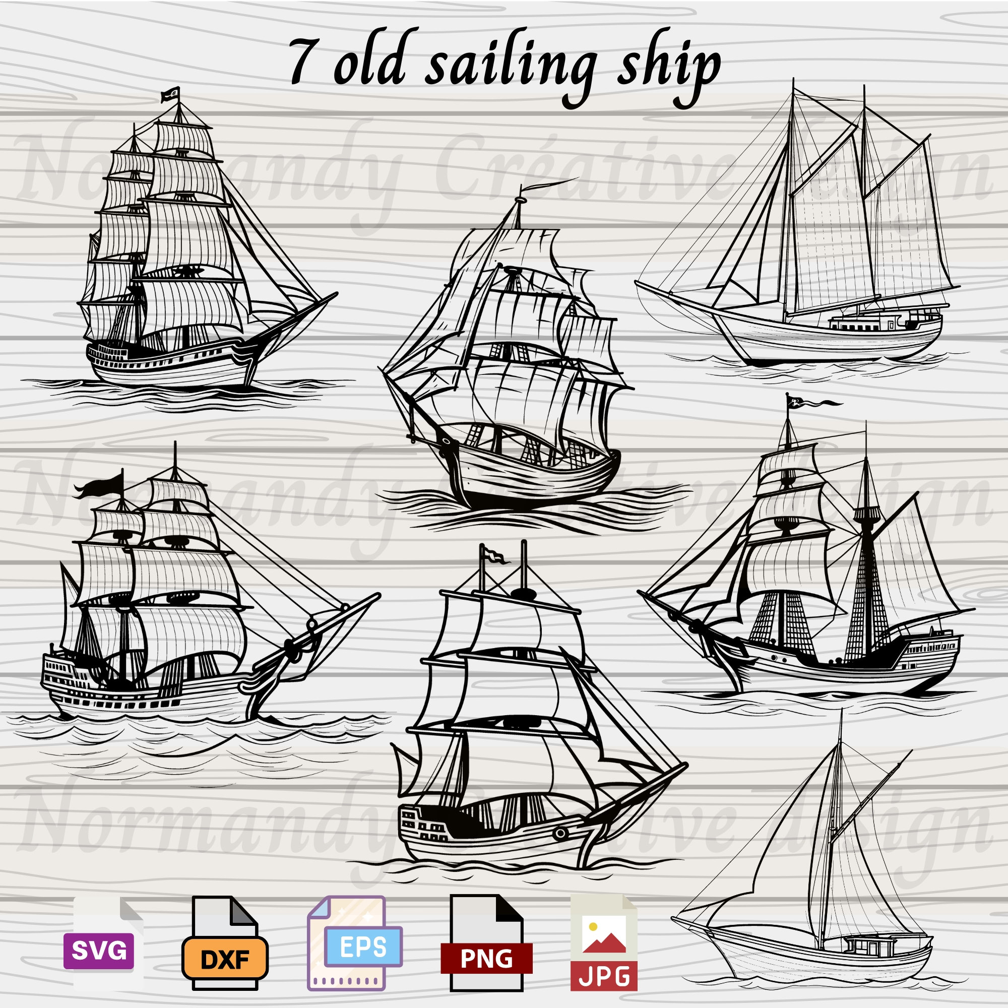 Pirate Ship Svg, 7 Sailboat Svg Dxf Eps Png and Jpeg, Traditionally ...
