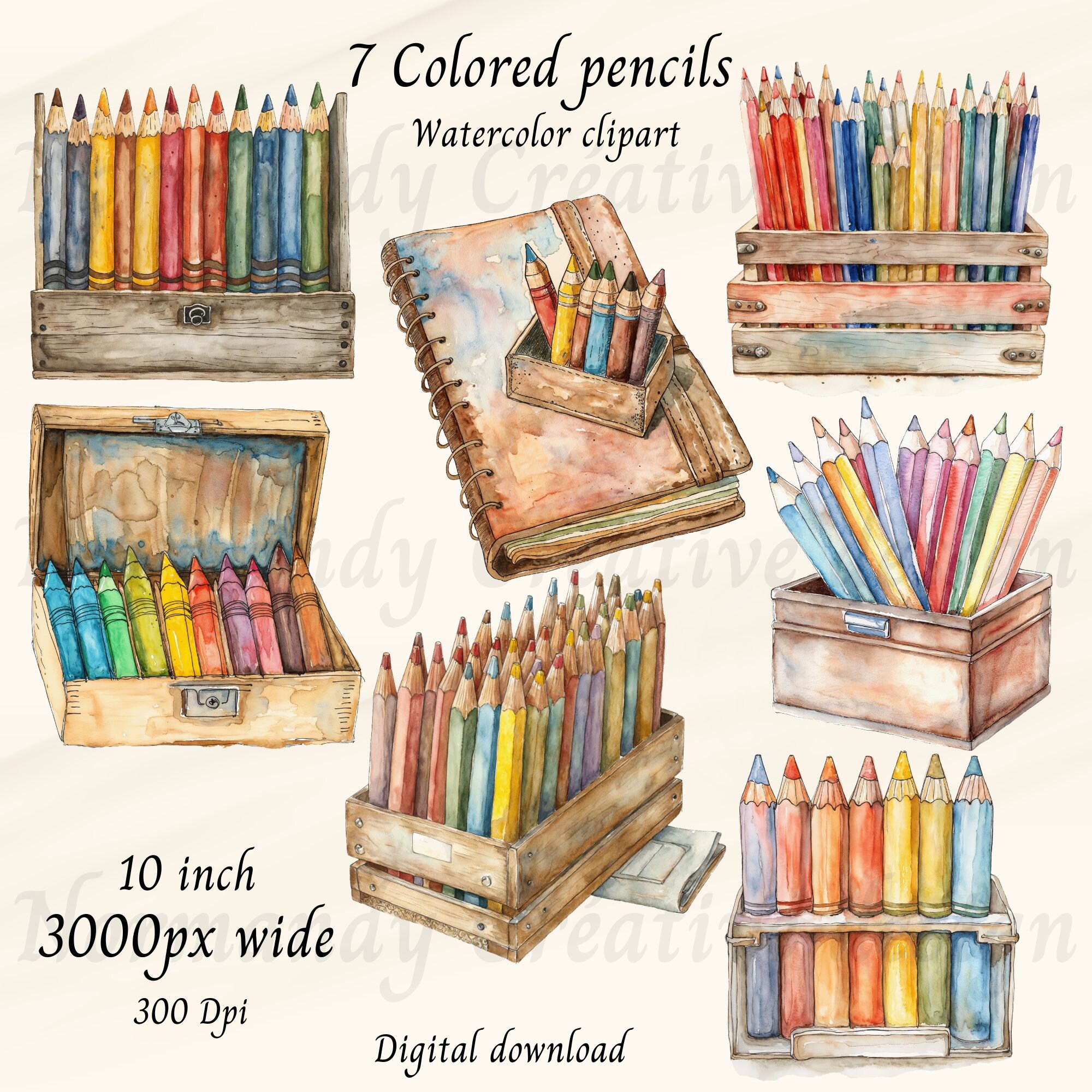 Watercolor Colored Pencils Clipart, 7 Pencil Box Clipart Png and Jpeg ...
