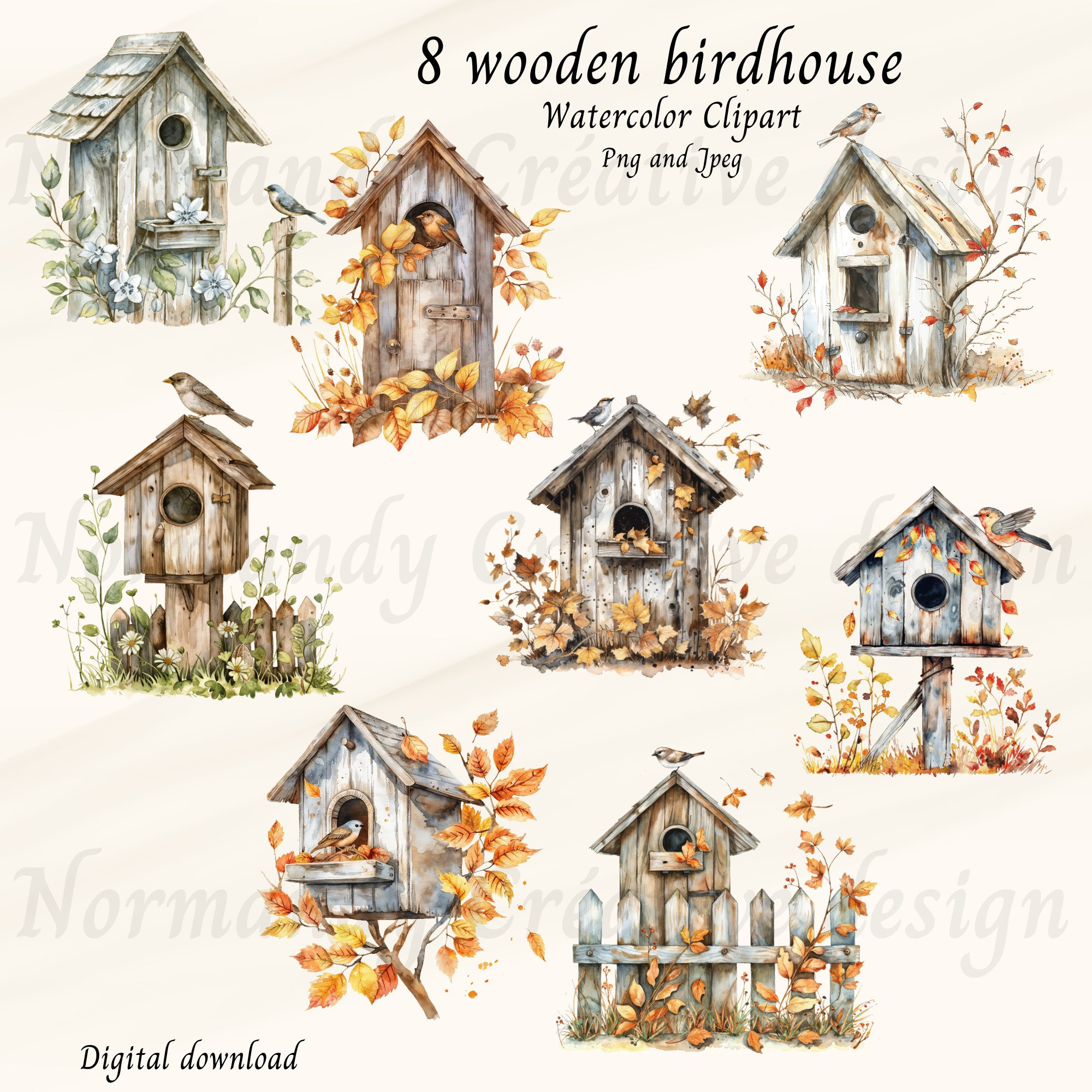 Birdhouse Clipart, 8 Birdhouse Png and Jpeg, Wooden Rustic Bird House ...