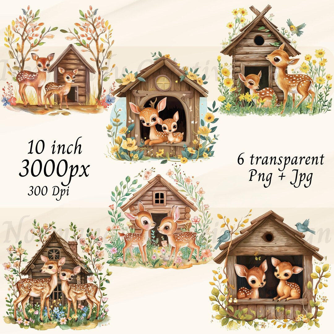 Doe Deer Clipart, Forest Animal Clipart, Baby Deer PNG and JPG ...