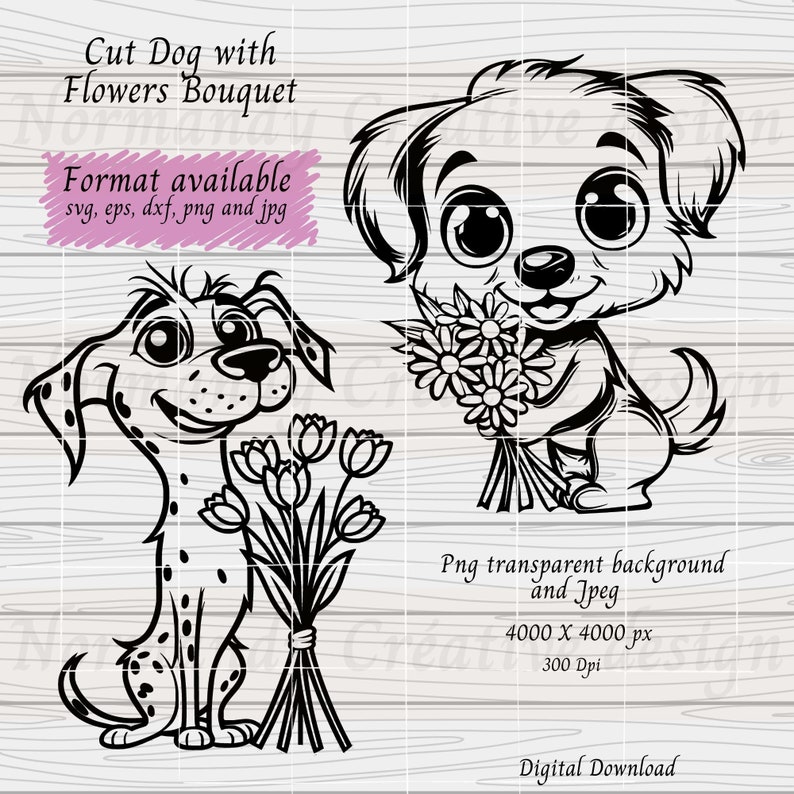 Cute Dog Svg, 6 Cute Dog With Flowers Svg Eps Dxf Png and Jepg, Pet Svg ...