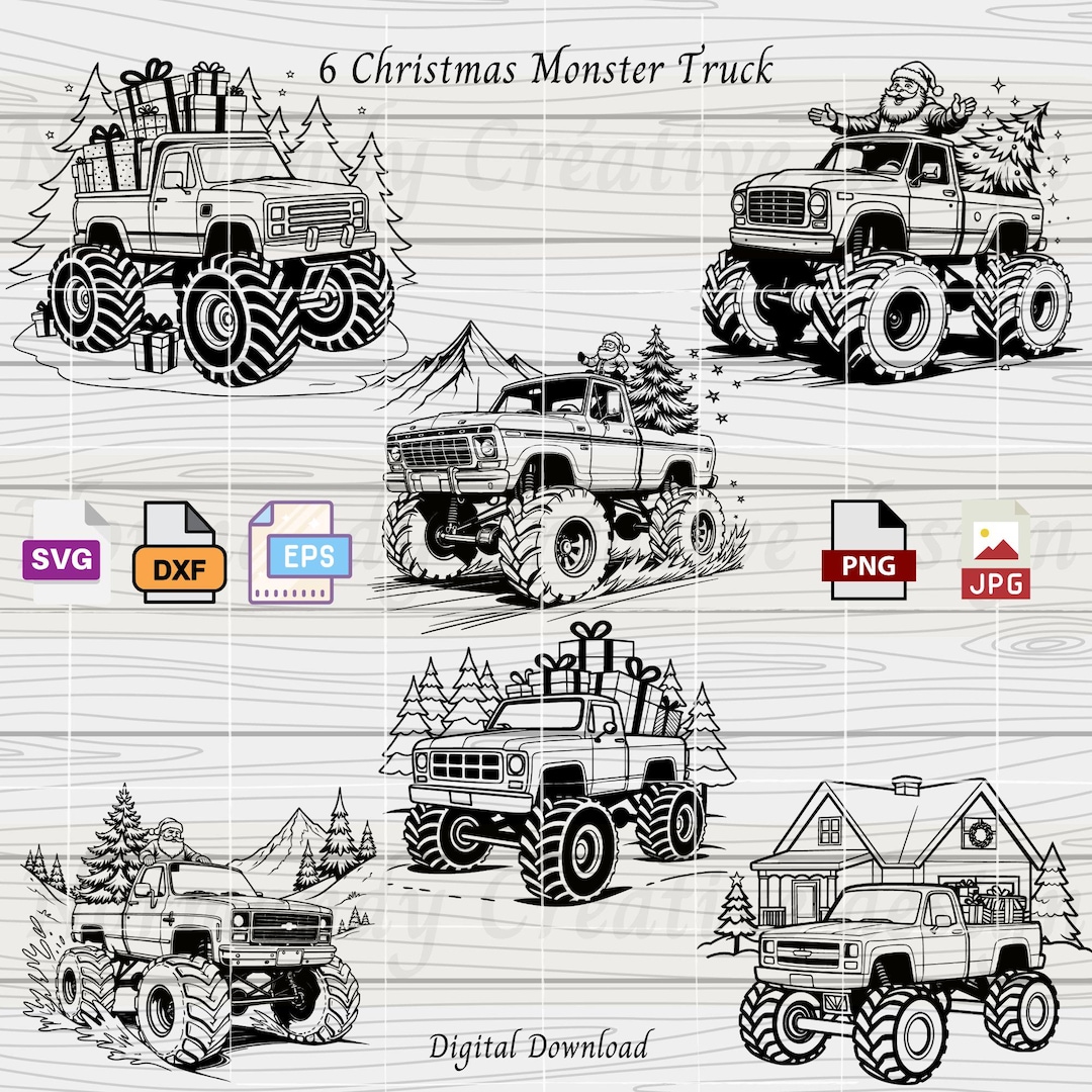 Christmas Monster Truck Svg, Santa Monster Truck Svg Eps Dxf Png and ...
