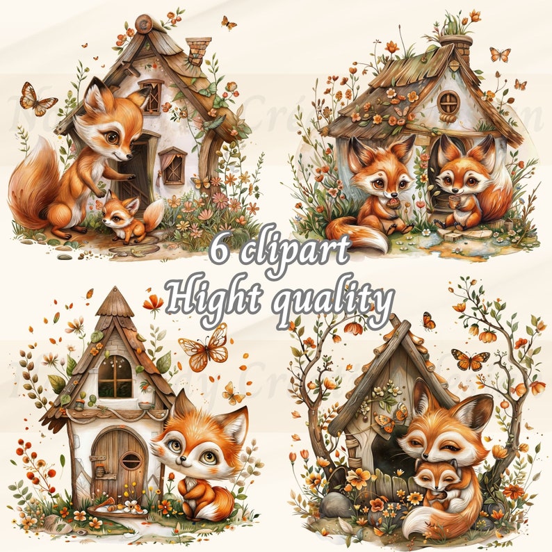 Fox Clipart Set, 6 Cute Woodland Fox PNG Bundle and JPG, Adorable Fox ...