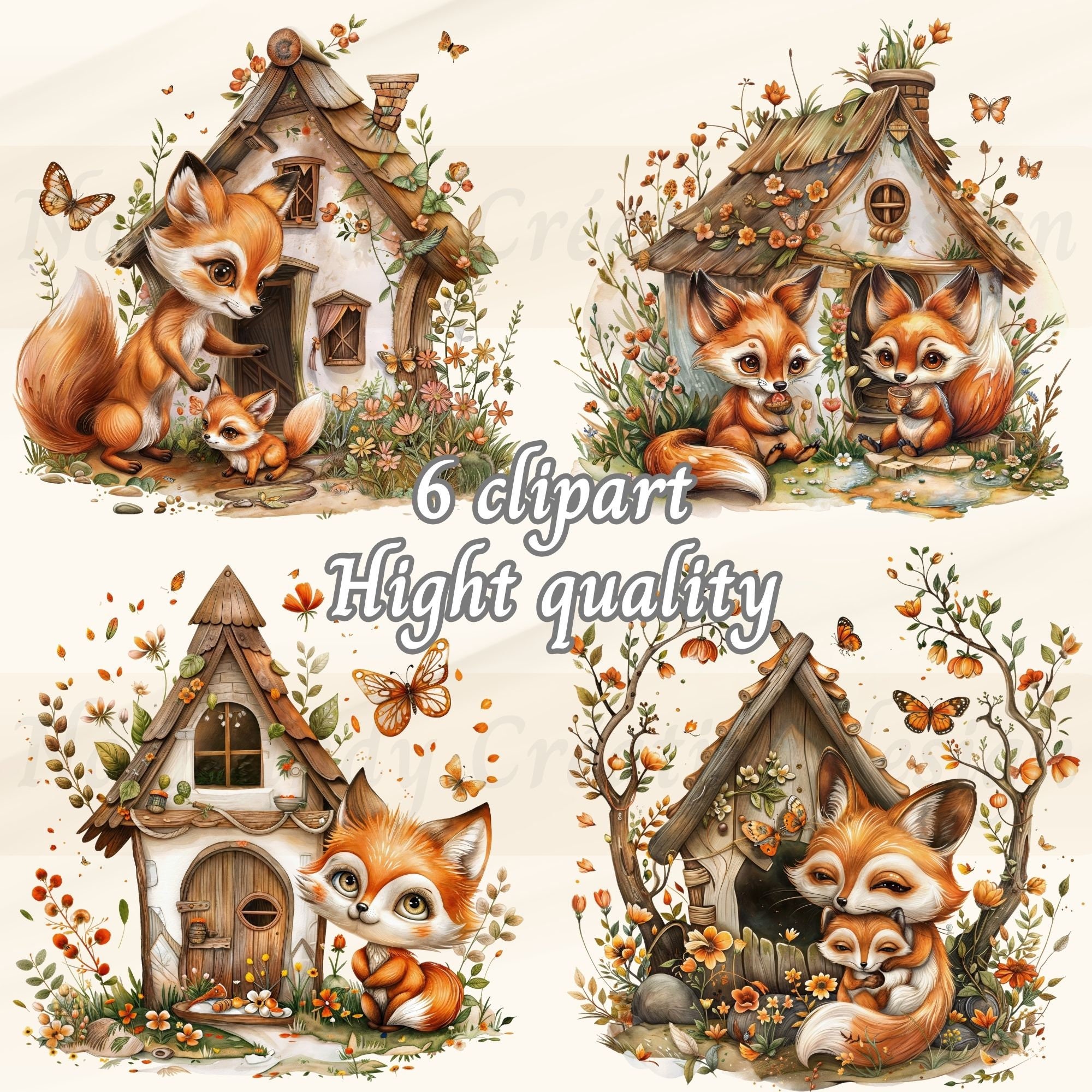 Fox Clipart Set, 6 Cute Woodland Fox PNG Bundle and JPG, Adorable Fox ...