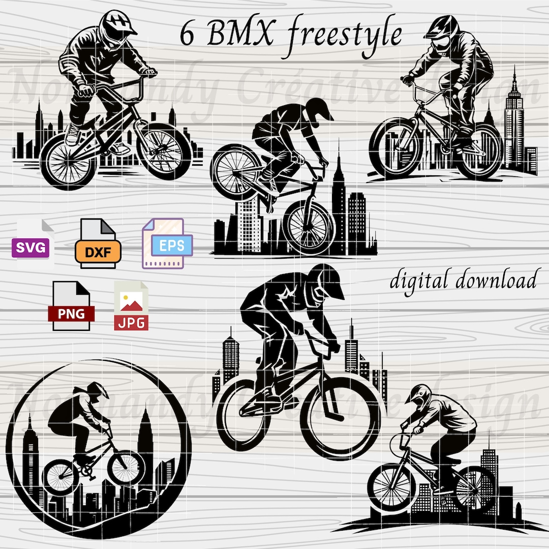 BMX Bike Svg, 6 BMX Bikes Freestyle, Athlete Biking Svg Eps Dxf Png and ...