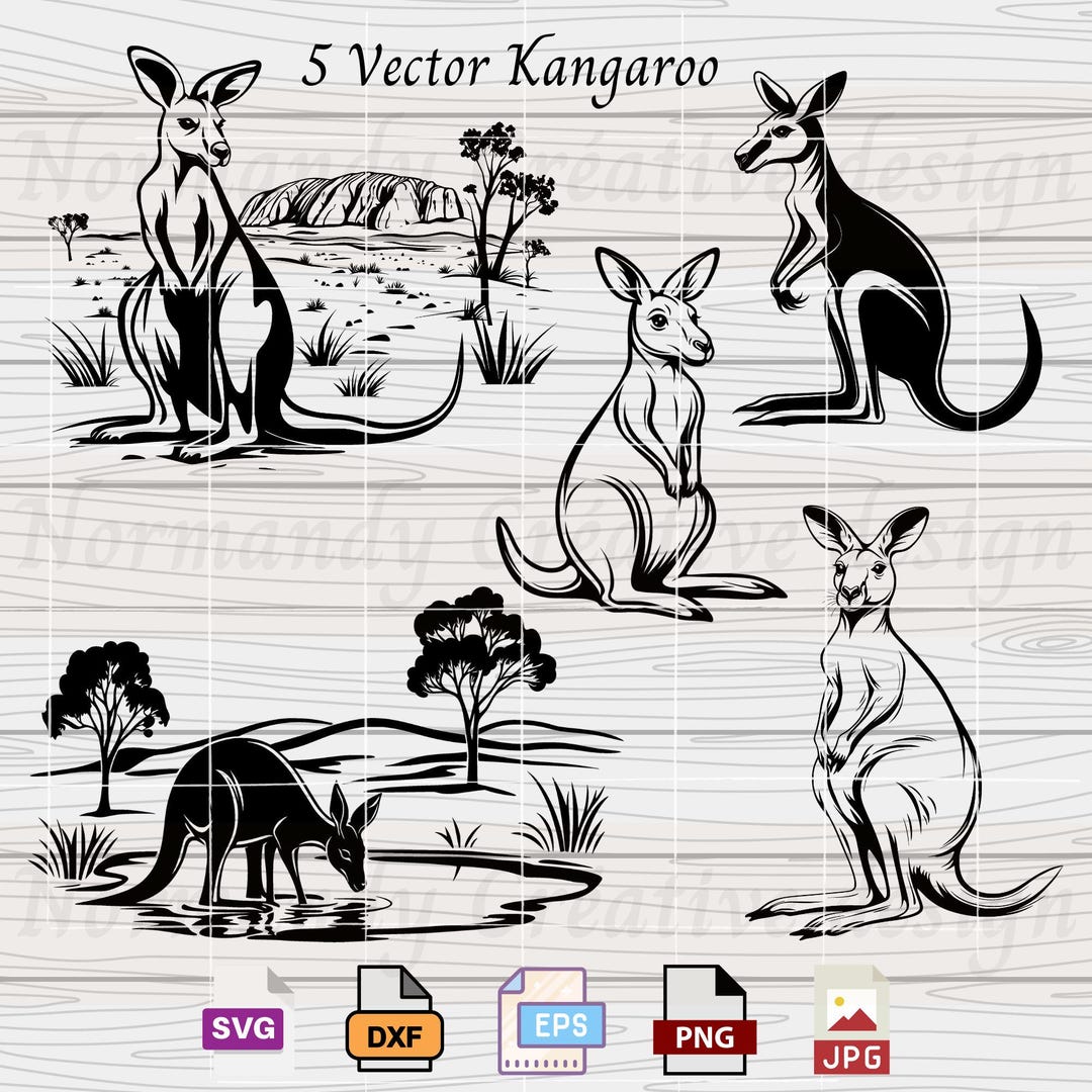 Kangaroo SVG, 5 Kangaroos Svg Eps Dxf Png and Jpeg, Svg Kangaroo Bundle ...