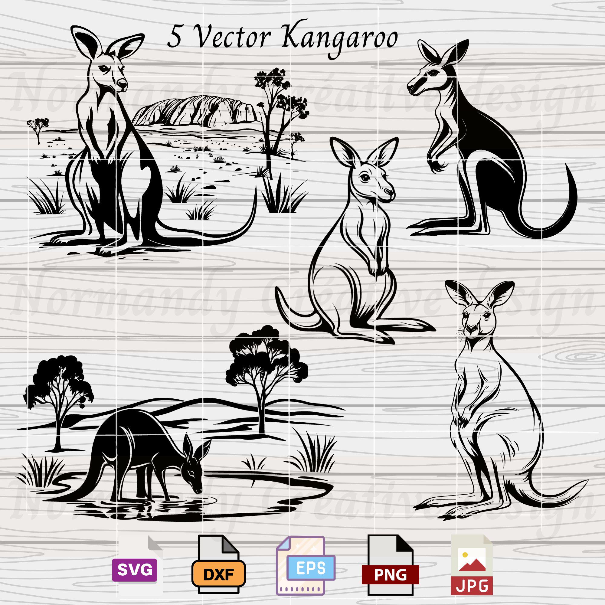 Kangaroo SVG, 5 Kangaroos Svg Eps Dxf Png and Jpeg, Svg Kangaroo Bundle ...