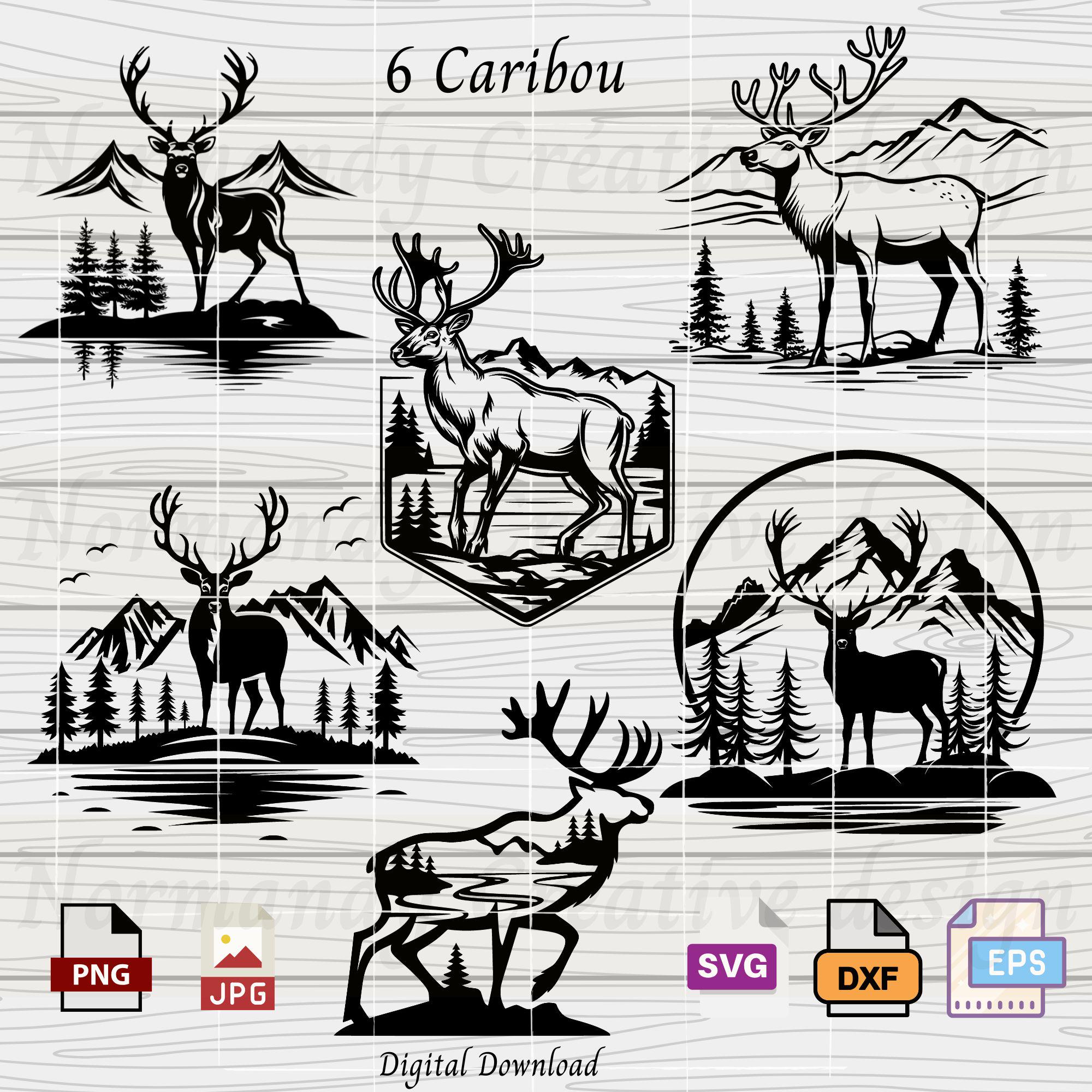 Caribou Svg, 6 Canadian Reindeer Svg Eps Dxf Png and Jpeg, Forest ...