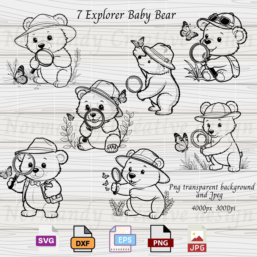 Bear Svg Bundle, Baby Cub Svg, 7 Cute Baby Bear With Butterfly, Baby ...