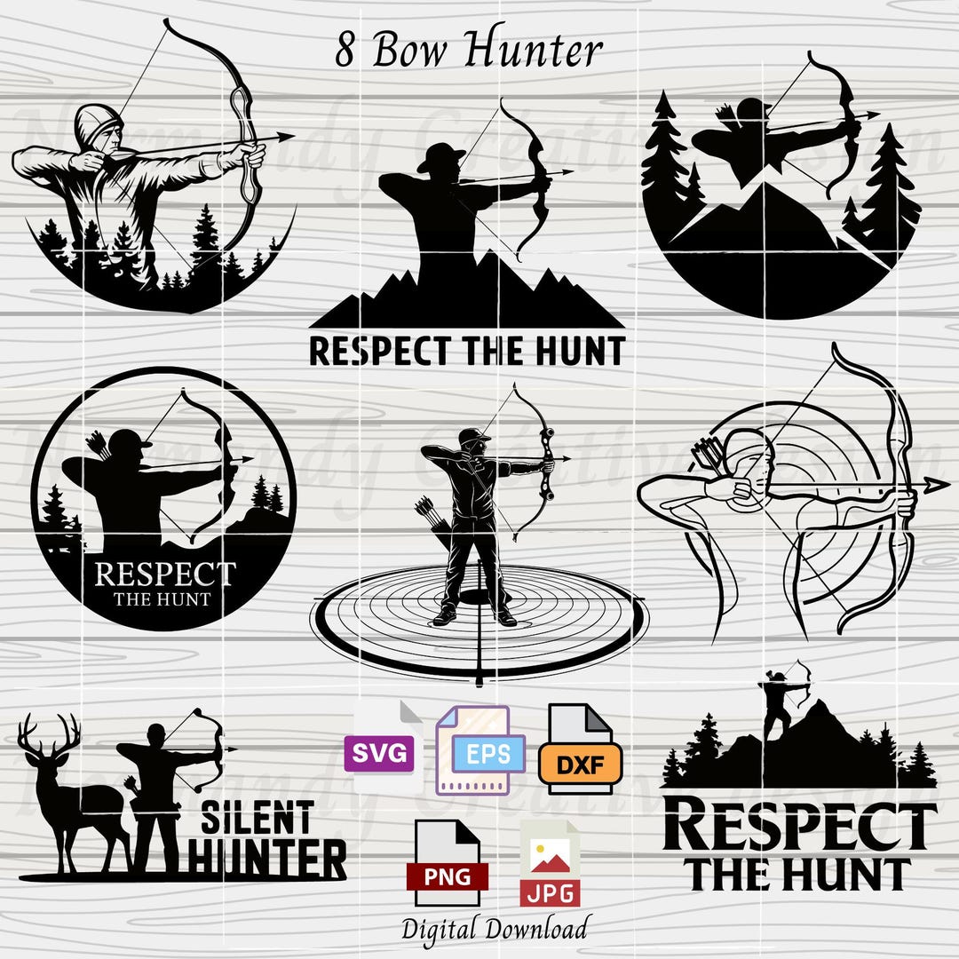 Bow Hunting Svg, 8 Archer Silhouette Svg Eps Dxf Png and Jpg, Archery ...
