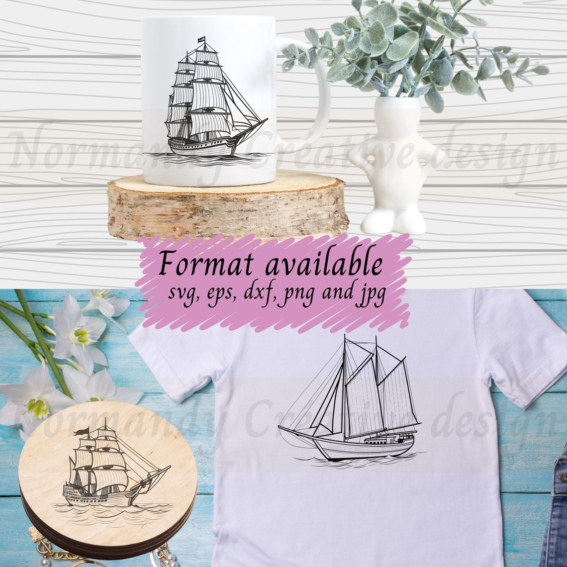 Pirate Ship Svg, 7 Sailboat Svg Dxf Eps Png and Jpeg, Traditionally ...