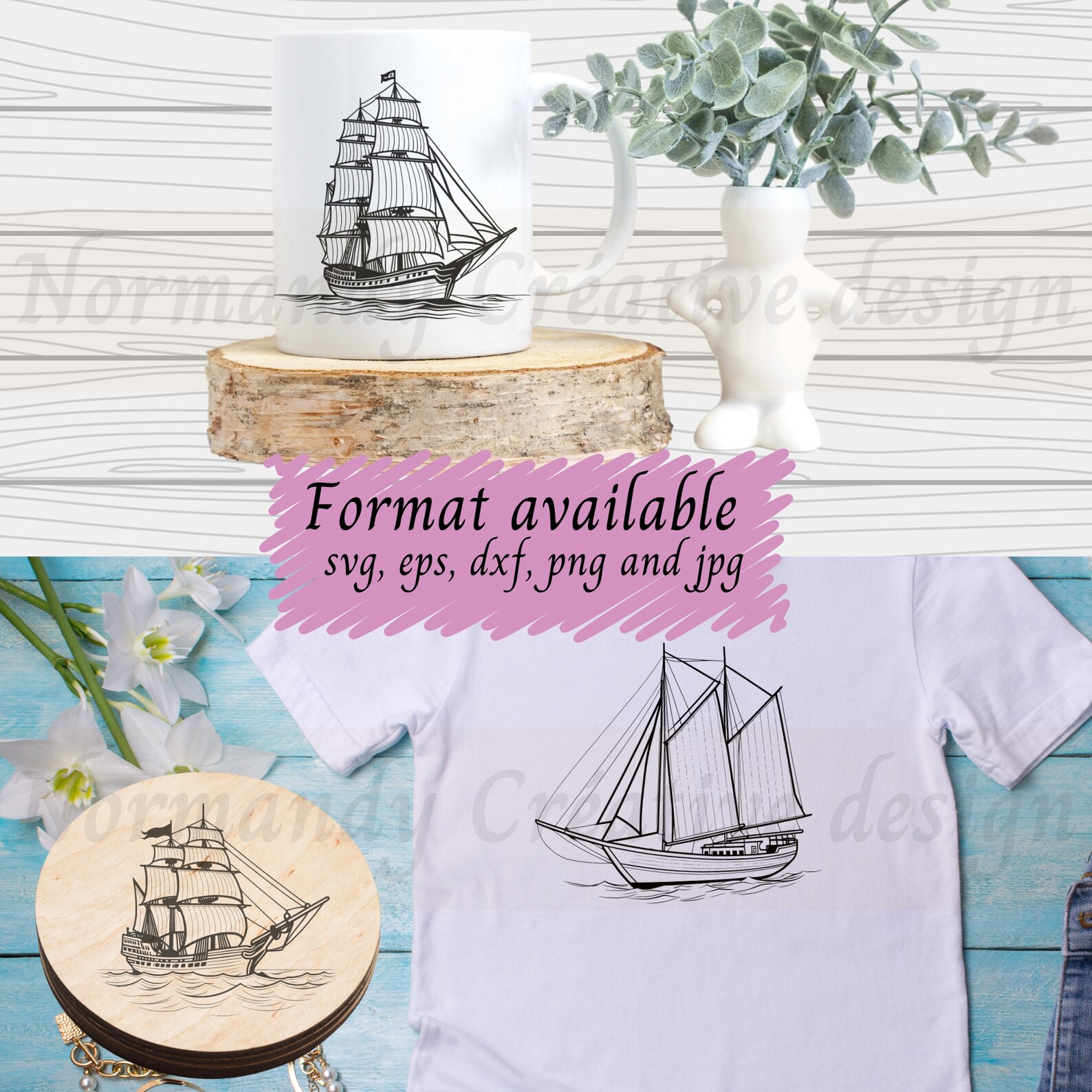 Pirate Ship Svg, 7 Sailboat Svg Dxf Eps Png and Jpeg, Traditionally ...