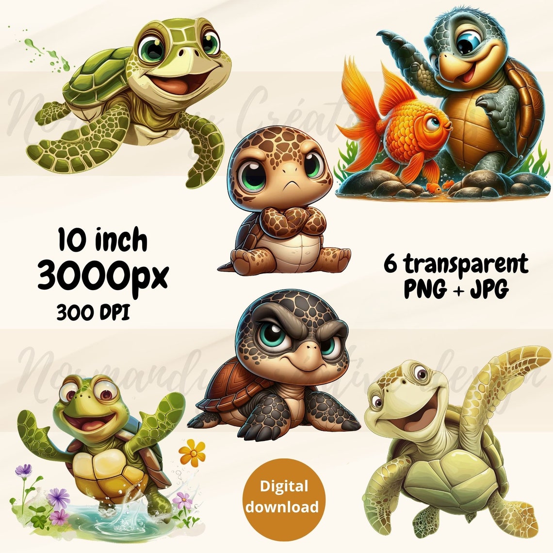 Cute and Adorable Turtle Clipart, Funny Turtle Png, Digital Files for ...