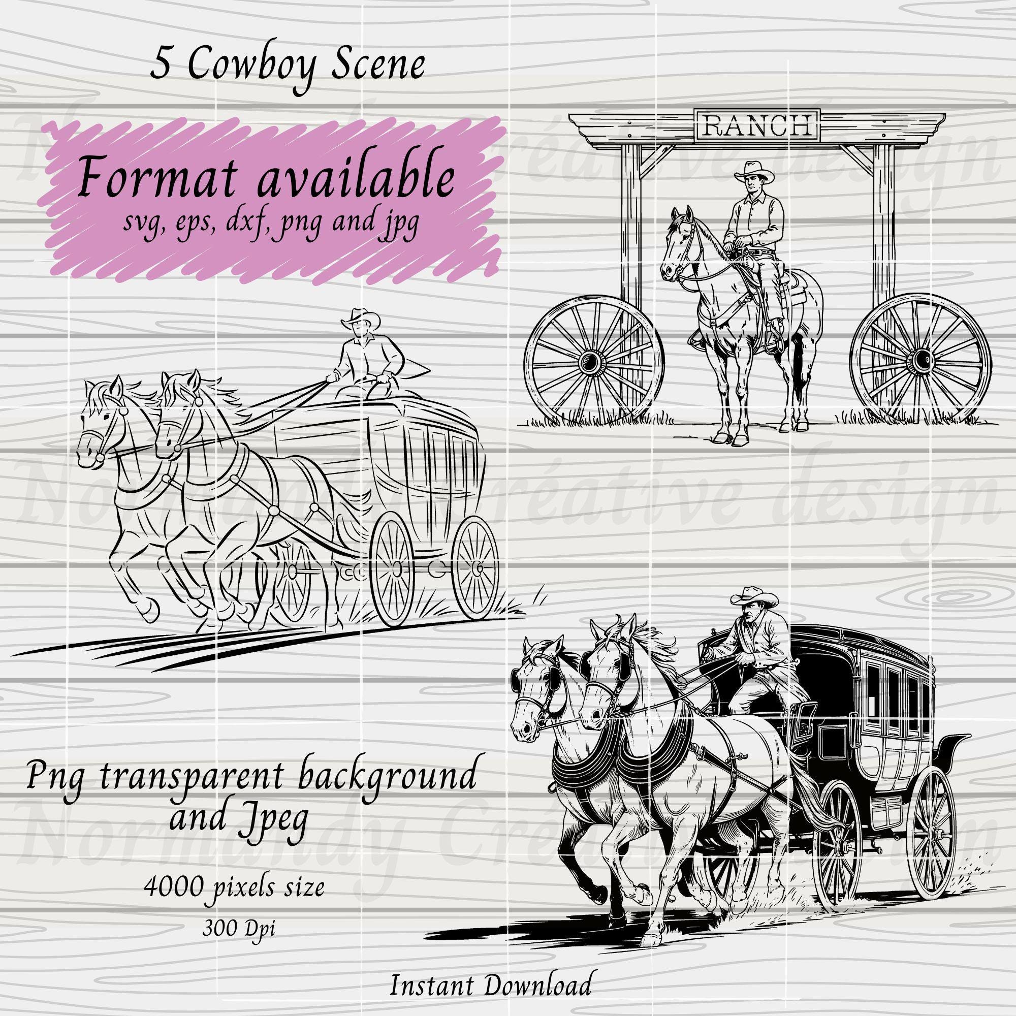 Western Illustrations SVG, 5 Pioneer Covered Wagon and Stagecoach Svg ...