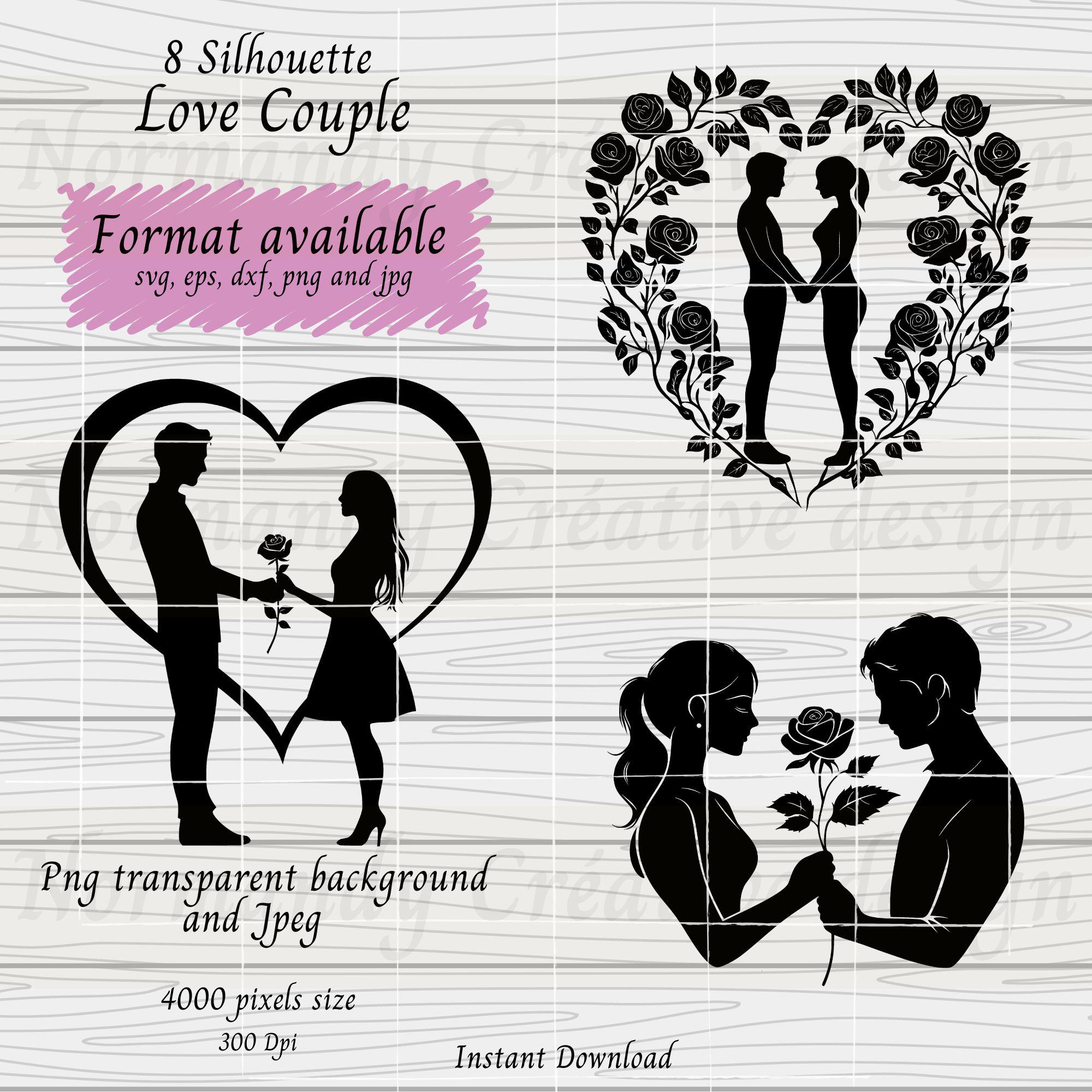 Couples SVG, 8 Love Couple Svg Eps Dxf Png and Jpeg, Couple Silhouette ...