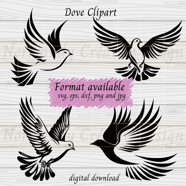 Dove SVG, Flying Dove Silhouette, Dove Image Svg Eps Dxf Png and Jpg ...