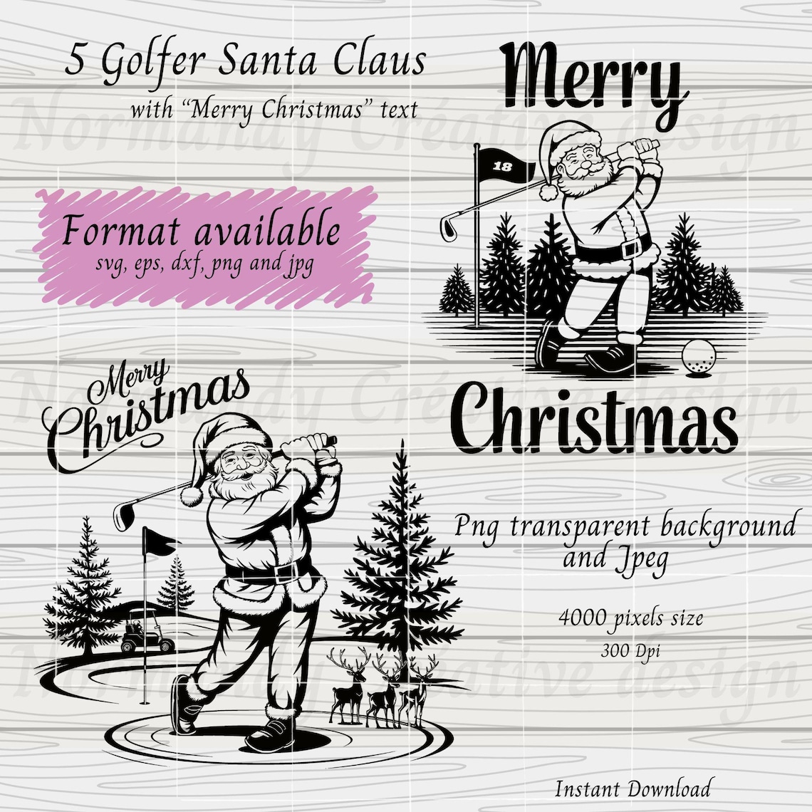 Santa Golf, 5 Santa Golf Svg Eps Dxf Png and Jpeg, Golf Christmas Svg ...