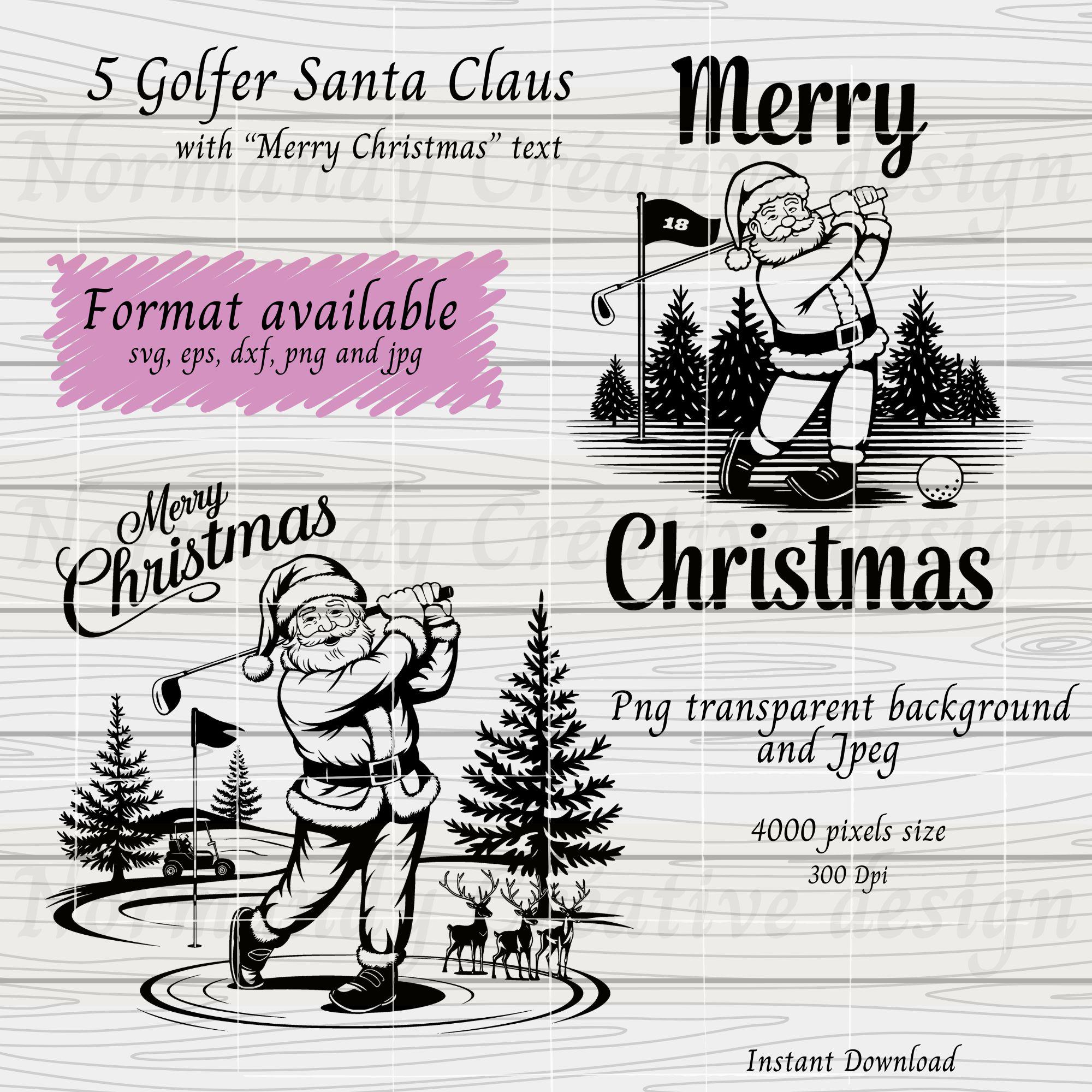 Santa Golf, 5 Santa Golf Svg Eps Dxf Png and Jpeg, Golf Christmas Svg ...