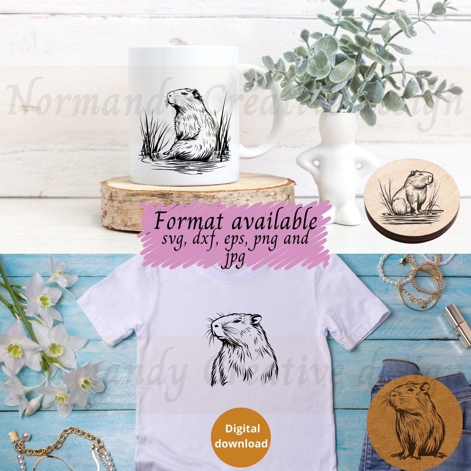 Capybara Svg, Cute Capybara Svg, Dxf, Eps, Ai, Png and Jpg, Capybara ...