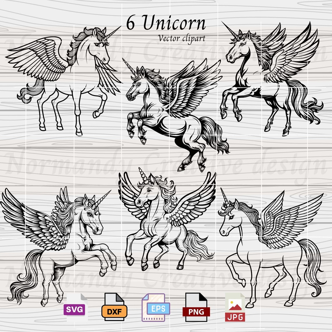 Unicorn Svg Bundle, 6 Unicorn Vector Svg Eps Dxf Png and Jpg, Unicorn ...