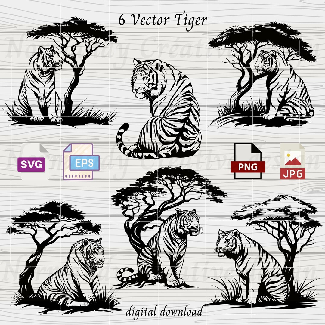 Tiger Svg, 6 Animal Svg Eps Png and Jpg, 6 Tigers Svg, Tiger Laser ...