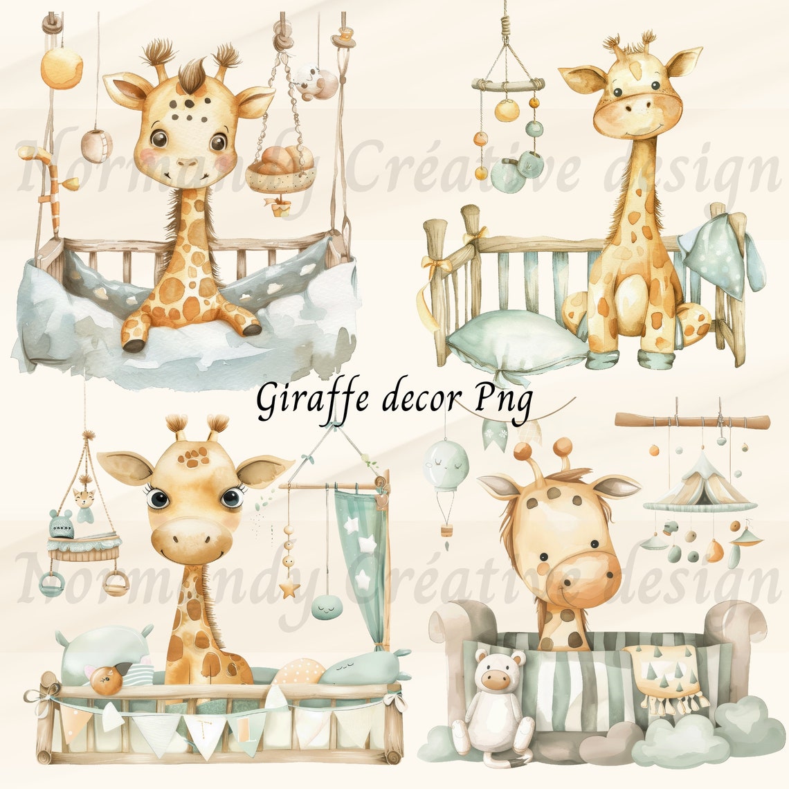Baby Giraffe Clipart, 7 Watercolor Nursery Art, Giraffe Png and Jpg ...