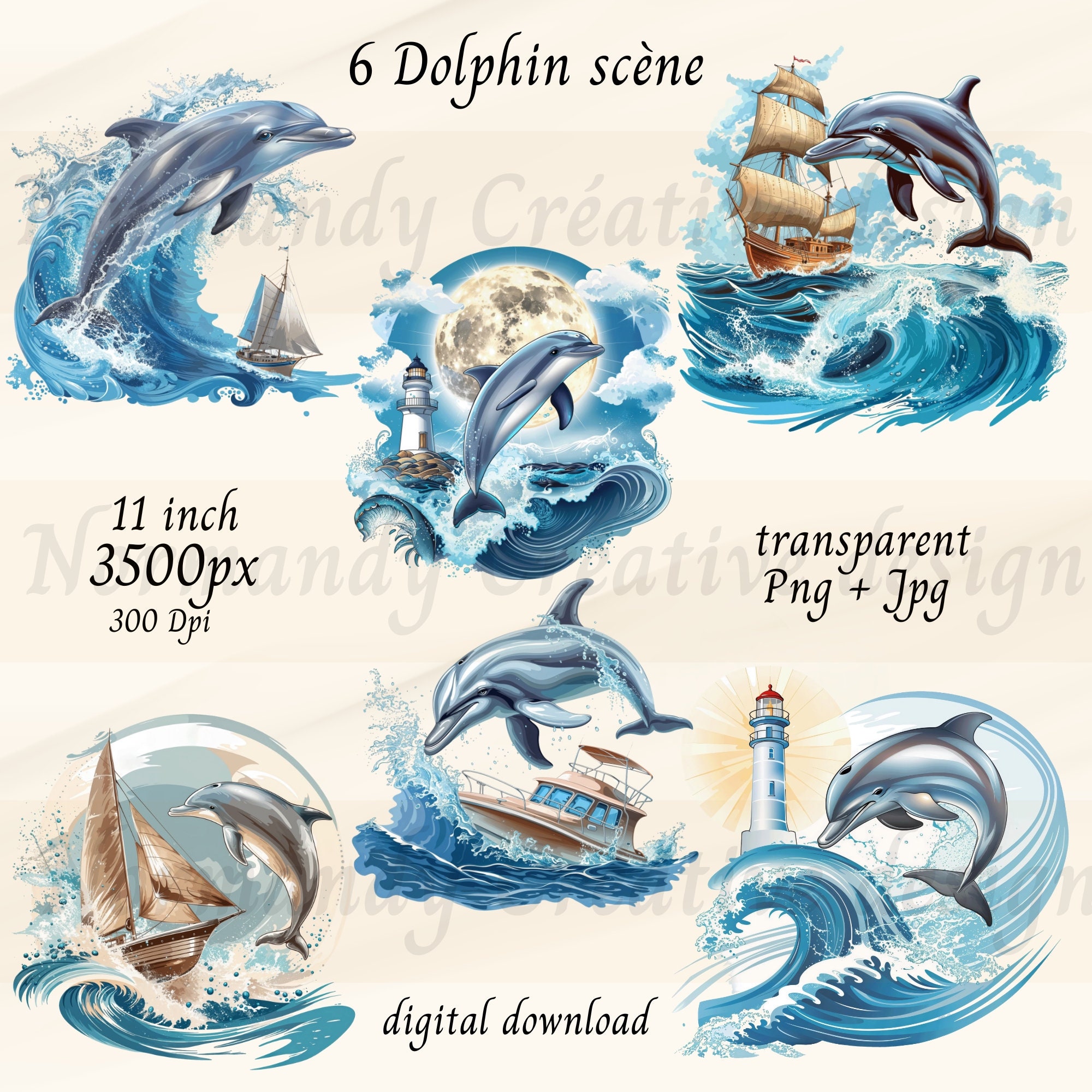 Dolphin Png, 6 Dolphin Clipart, Dolphin Scene With Lighthouse Boat and ...
