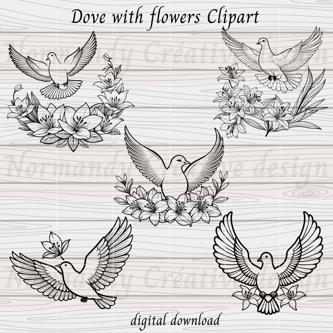 Dove SVG, Flying Dove Silhouette, Dove With Flowers Svg Eps Dxf Png and ...
